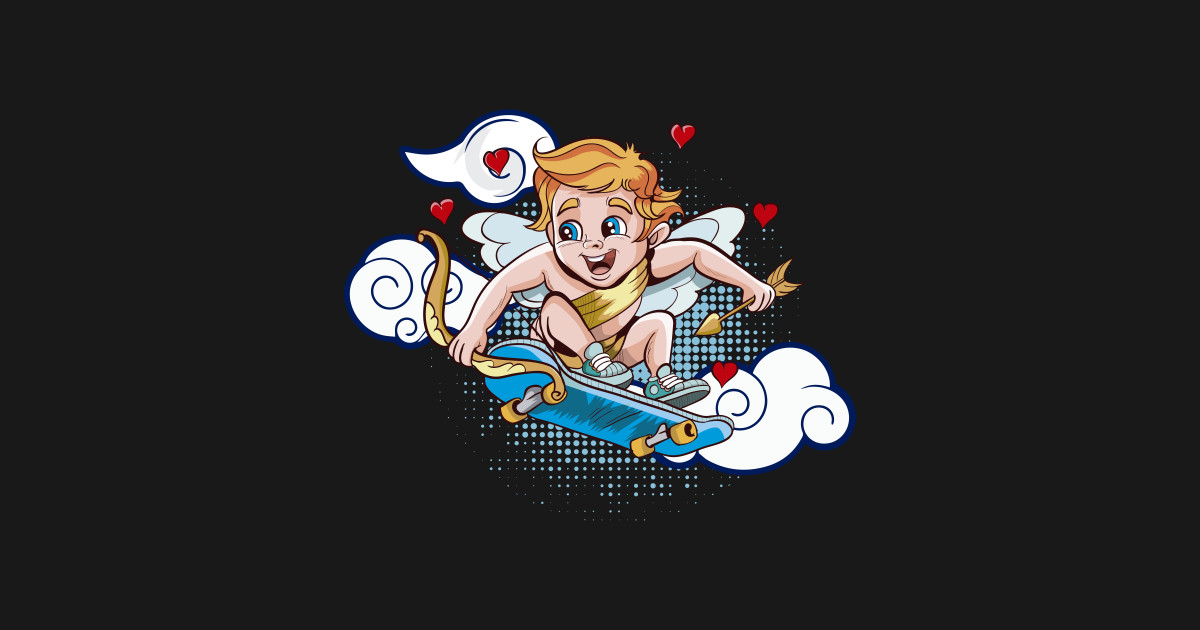 Cool Cupid Skateboard Great Valentine - Valentines Day - T-Shirt ...