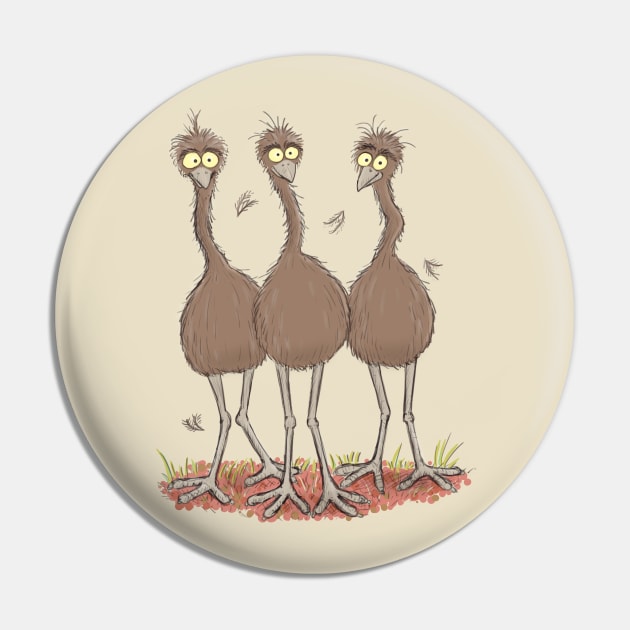 Funny Australian emu trio cartoon illustration - Emu - Pin | TeePublic