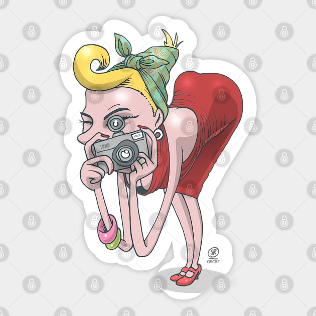 Red girl photographer - Lomo - Sticker | TeePublic