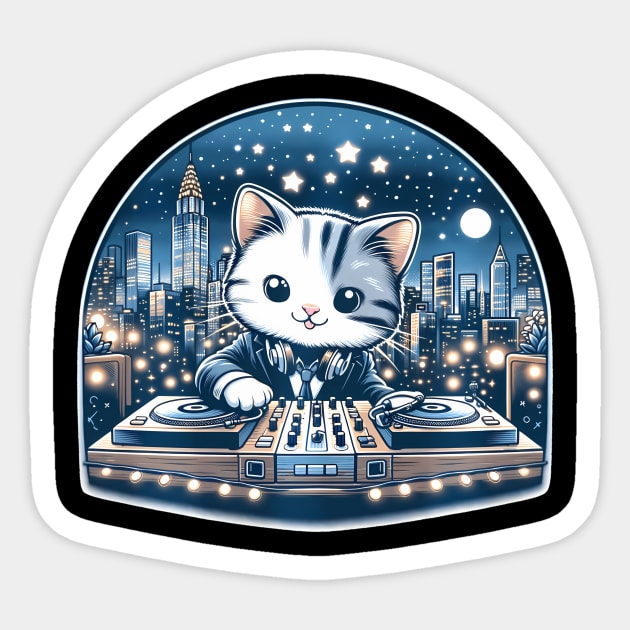 Cute Dj Cat - Cute Dj Cat - Sticker | TeePublic
