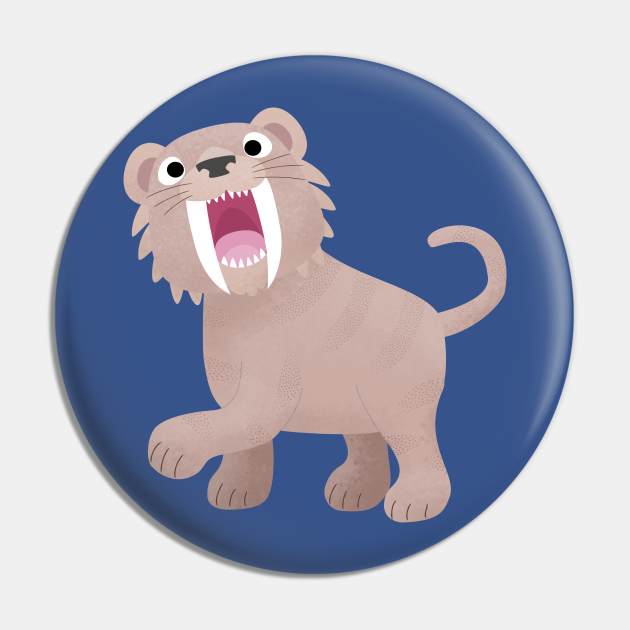 Cute Saber Toothed Tiger Smilodon cartoon - Smilodon - Pin | TeePublic