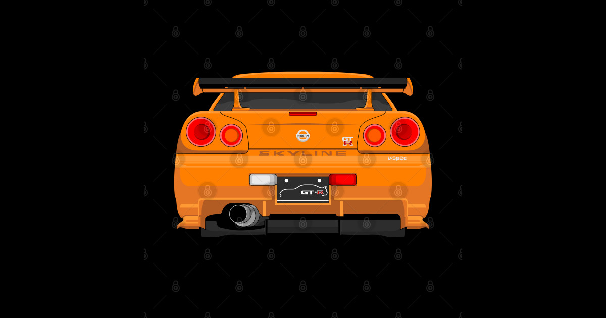 GTR R34 ORANGE - Nissan Skyline Gtr R34 - Sticker | TeePublic