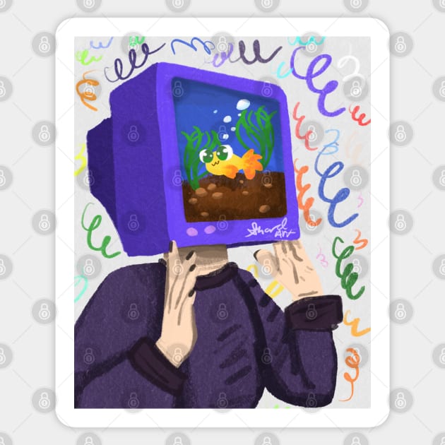 fish tank tv head - Tv Head - Sticker | TeePublic