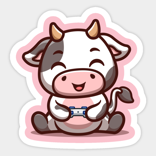 Cow Sitting Gaming Cute Cartoon - Cow Sitting Gaming Cute Cartoon ...