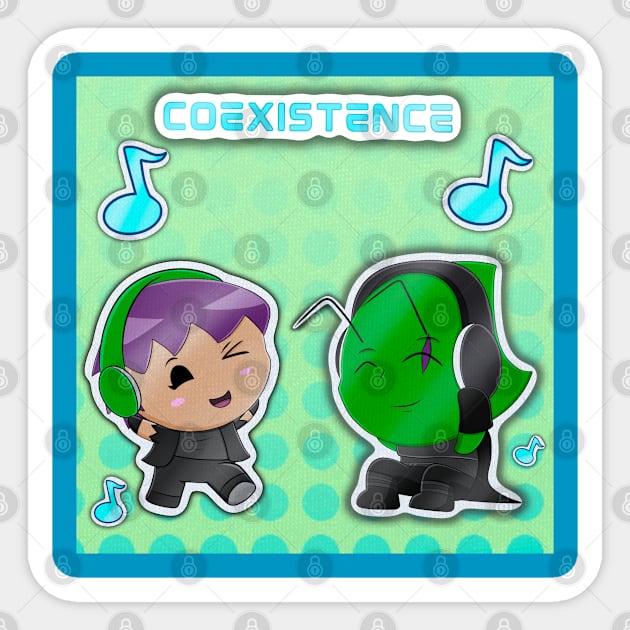 Chibi Kate and Hax listening to music - Sci Fi - Sticker | TeePublic