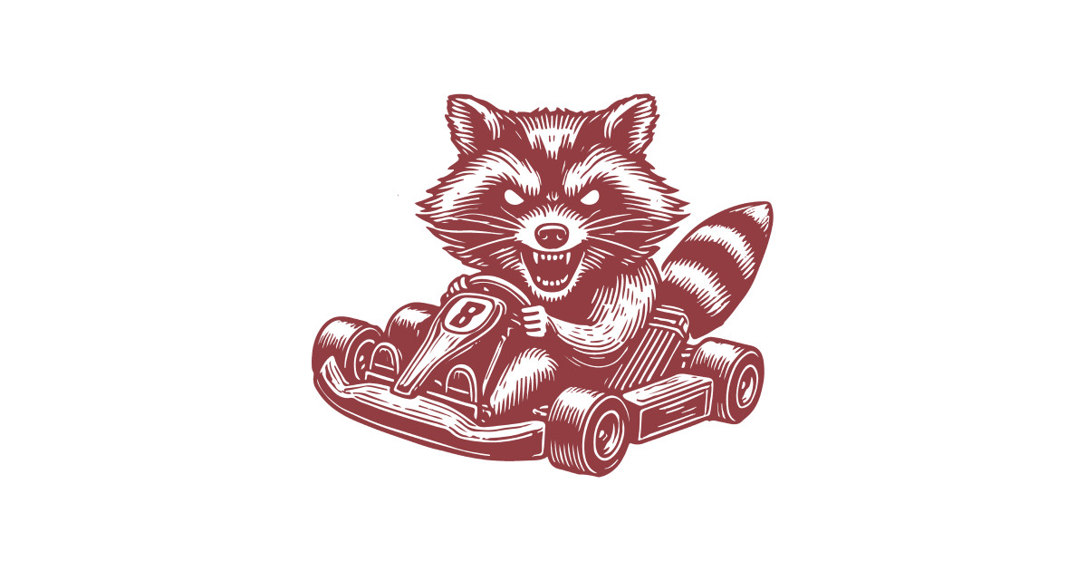 Racing Driver Raccoon On Go-kart Retro Style - Kart Racing - T-Shirt ...