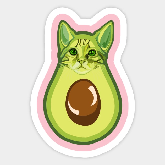 Green Kawaii Avocado Kitty Cat - Avocado Cat - Sticker | TeePublic