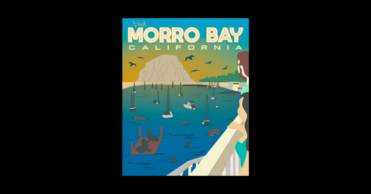Visit Morro Bay - Vintage Travel - Sticker | TeePublic