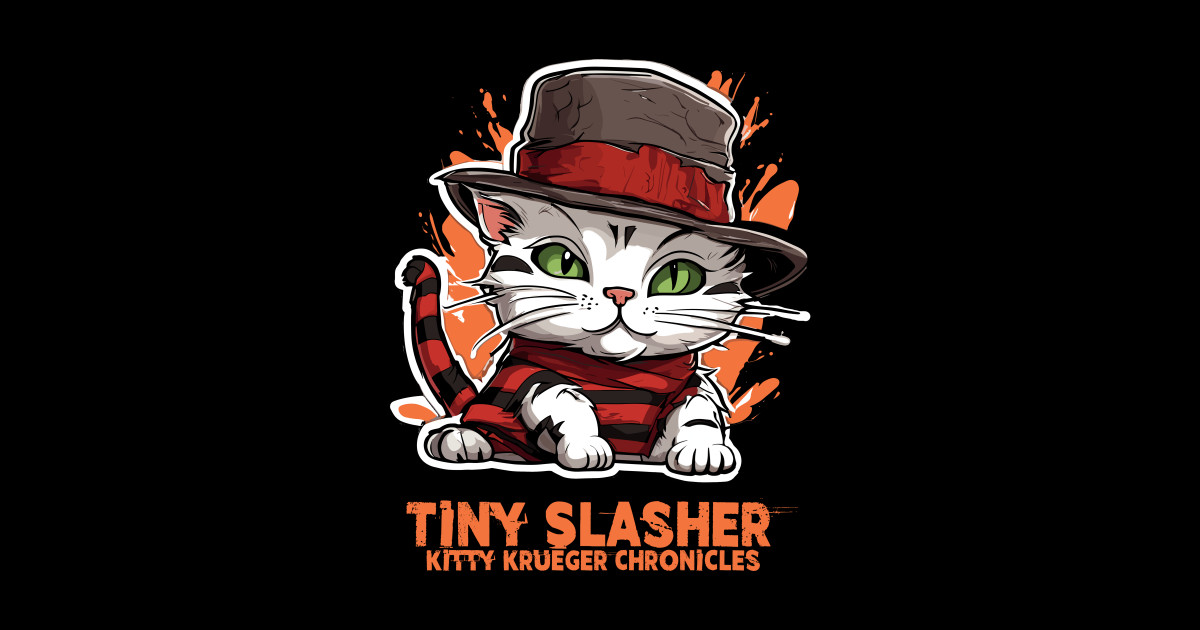 Tiny Slasher Kitty Krueger - Kawaii Halloween Cat - Sticker | TeePublic