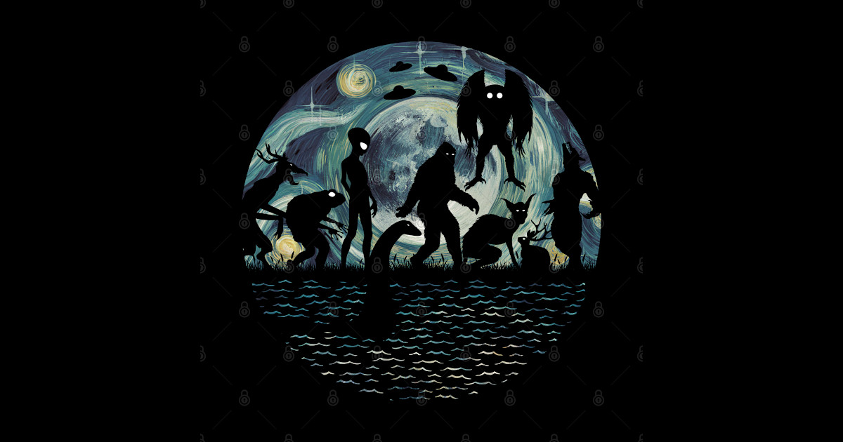 Cryptids Starry Night - Starry Night - Sticker | TeePublic