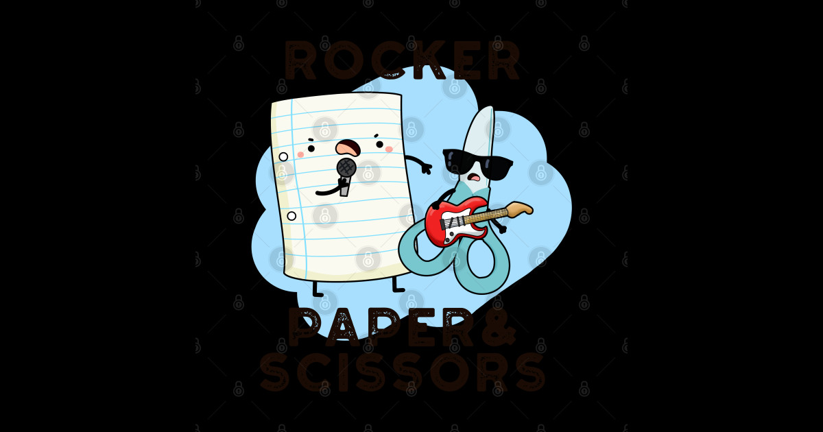 Rocker Paper And Scissors Funny Game Pun - Stationary Pun - Sticker ...