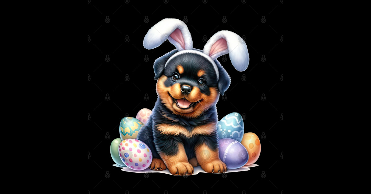 Puppy Rottweiler Bunny Ears Easter Eggs Happy Easter Day - Puppy ...