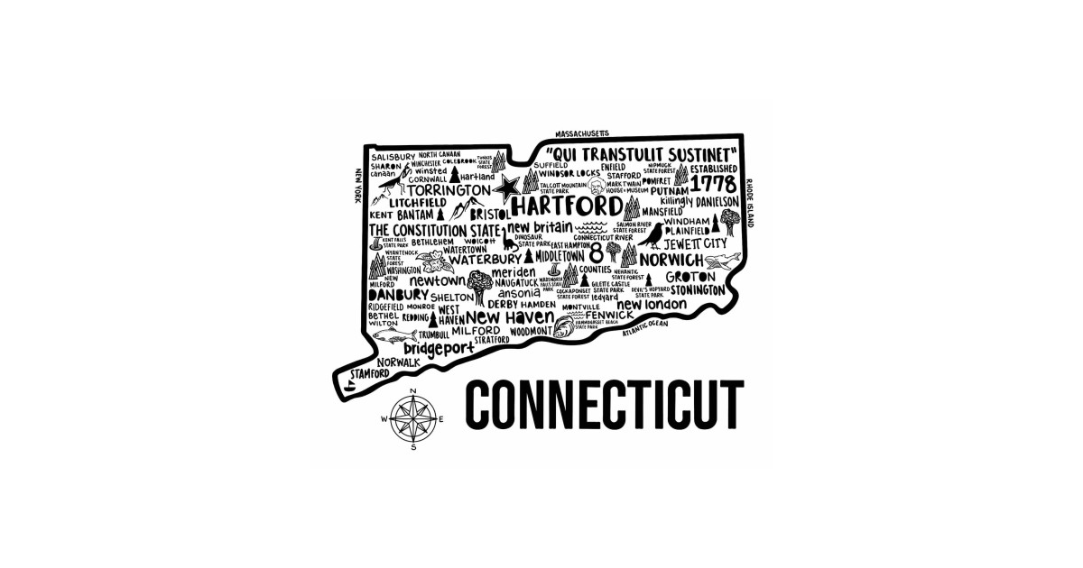 Connecticut Map - Connecticut - T-Shirt | TeePublic