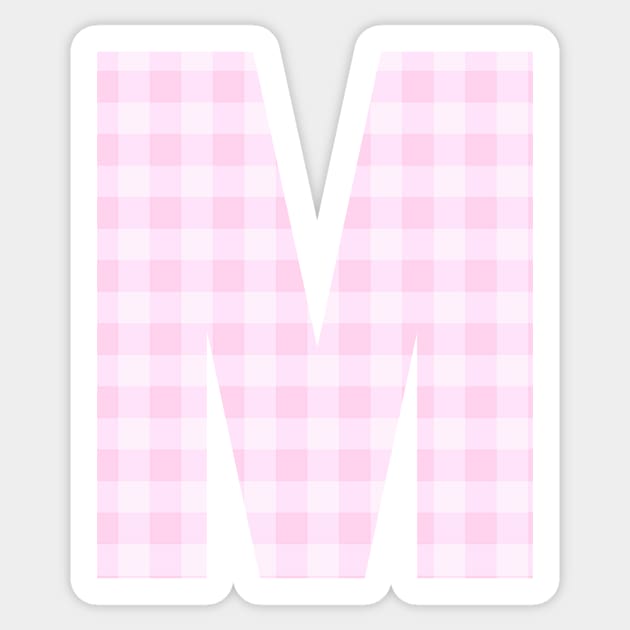 Pink Letter M in Plaid Pattern Background. - Pastel - Sticker | TeePublic