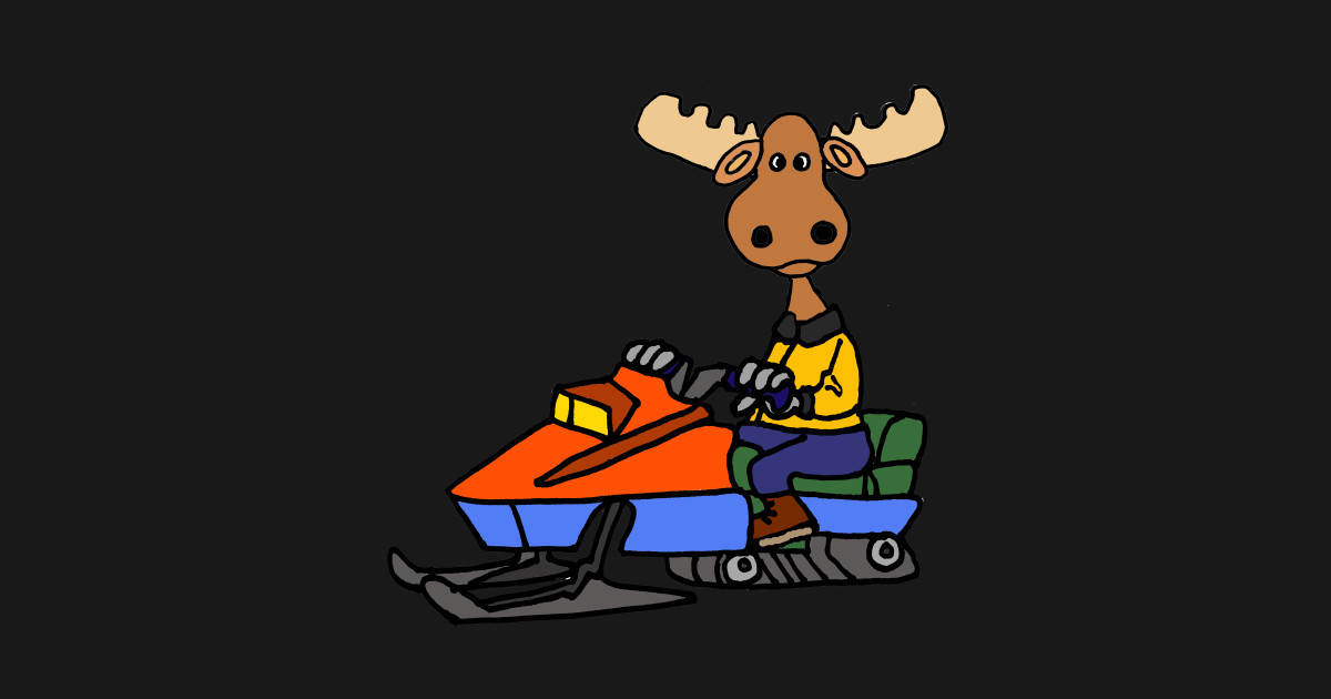 Funny Moose Riding Snowmobile Cartoon - Moose - Sticker | TeePublic