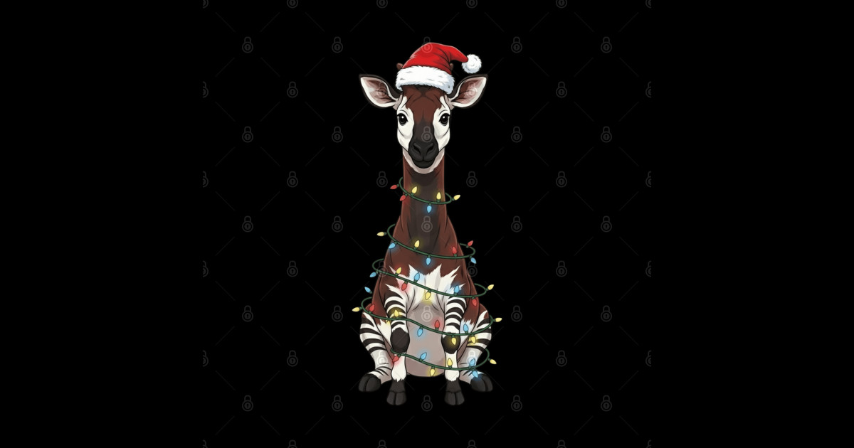 Christmas Okapi Santa Hat Lights Holiday - Okapi - Sticker | TeePublic