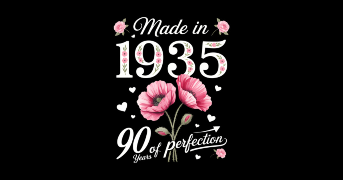 90 Year Old Made In 1935 Floral 90th Birthday - 1935 Floral 90th ...