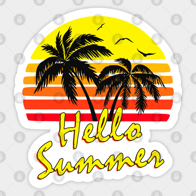 Hello Summer Retro Sunset - Summer - Sticker | TeePublic