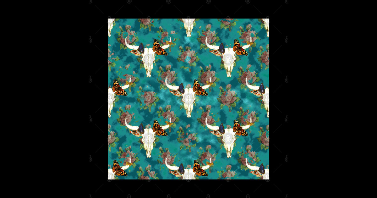 Skull and roses - teal - Bulls - Sticker | TeePublic