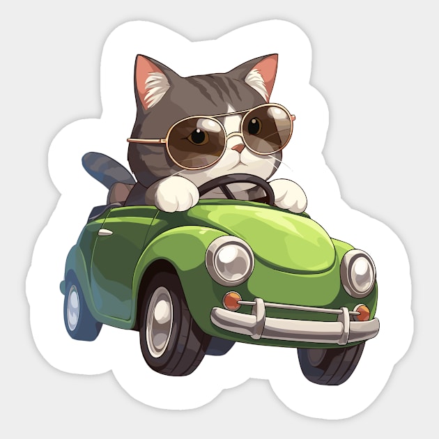 Funny Cat driving a Car - Funny Cat - Sticker | TeePublic