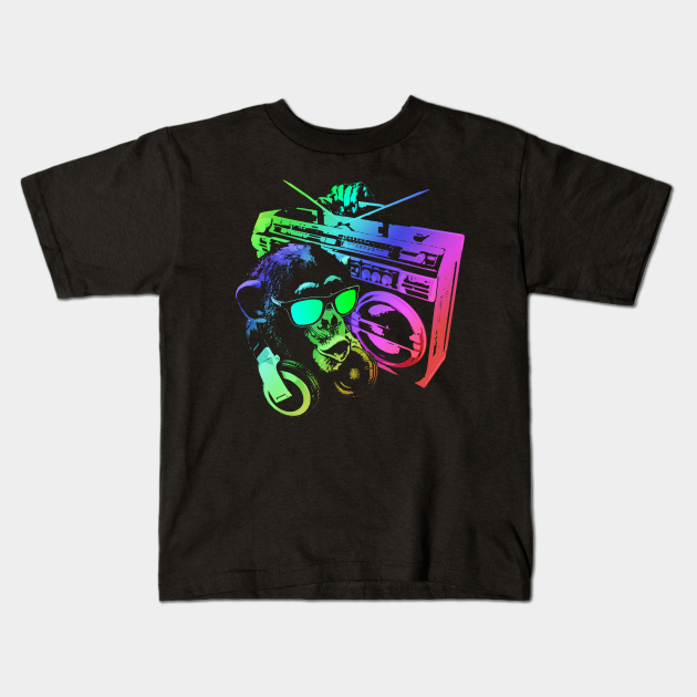 Neon Monkey Boombox - Neon - Kids T-Shirt | TeePublic