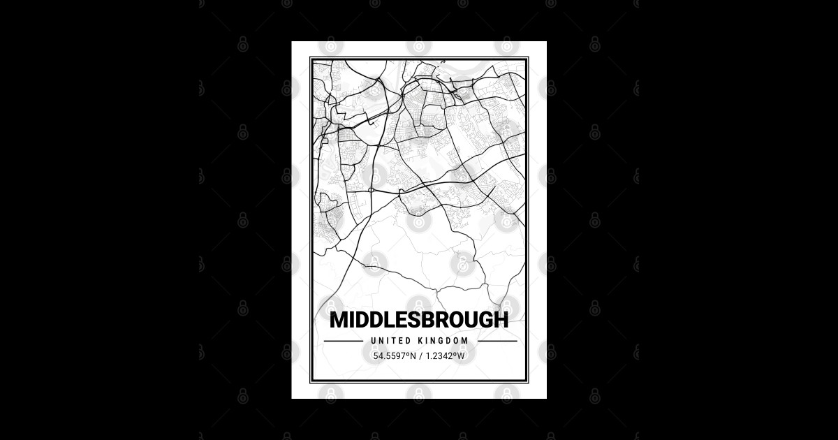 Middlesbrough Light City Map - Middlesbrough Light City Map - Sticker ...