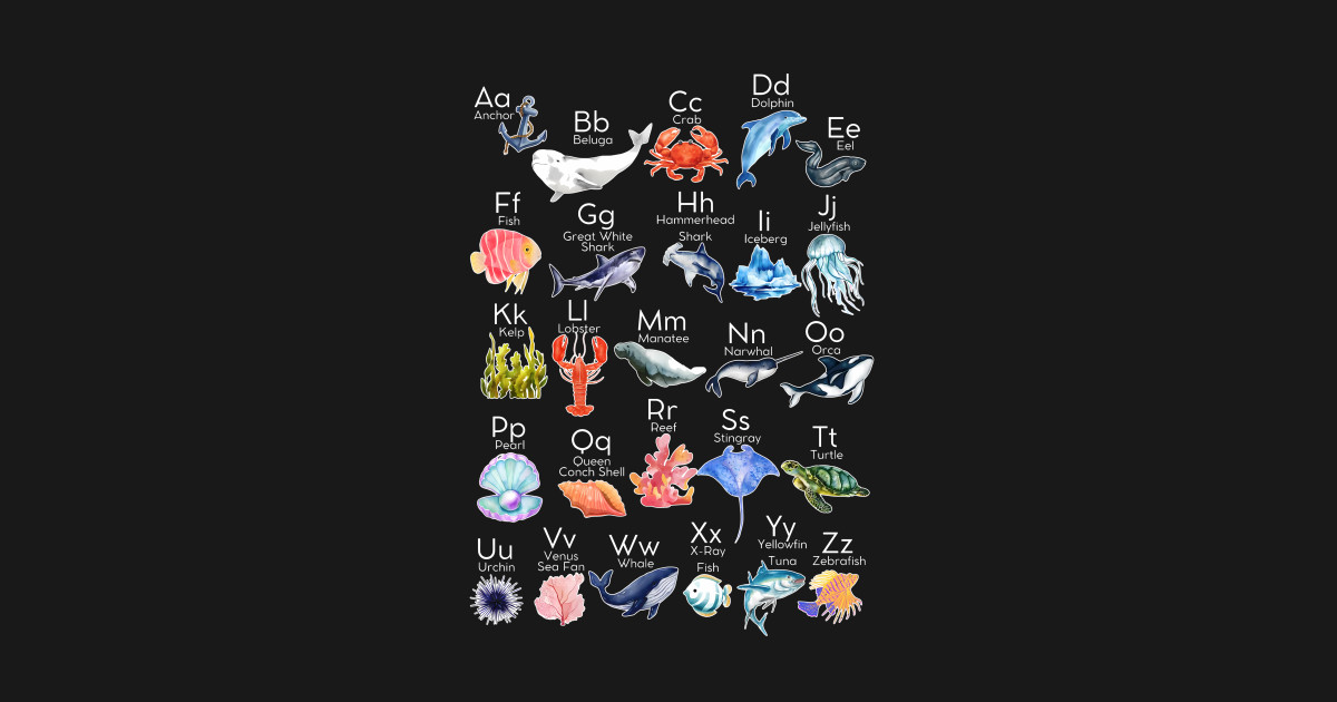 Ocean Animals Alphabet Cute Sea Life ABC Marine Kids Teacher - Ocean ...
