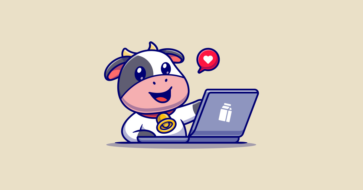 Cute Cow Working On Laptop Cartoon - Cute Cow Working On Laptop Cartoon ...
