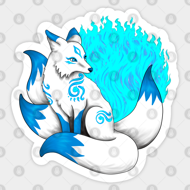 Aqua Blue Kitsune Fox - Kitsune Fox - Sticker | TeePublic