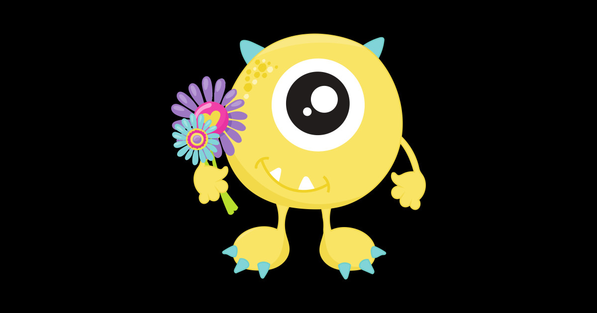 Spring Monster, Yellow Monster, Flowers, Horns - Cute Monster - Sticker ...