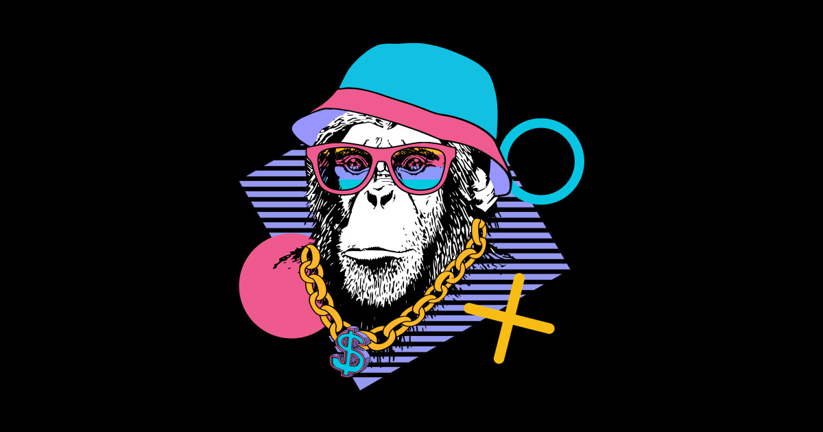 Retro Monkey Wearing Glasses And Bling Bling Necklace - Monkey ...