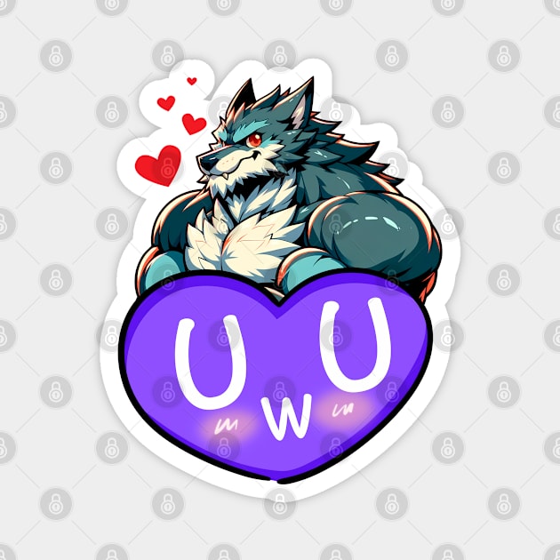 Blushing UwU Furry Anthro Werewolf Heart - Furry - Magnet | TeePublic
