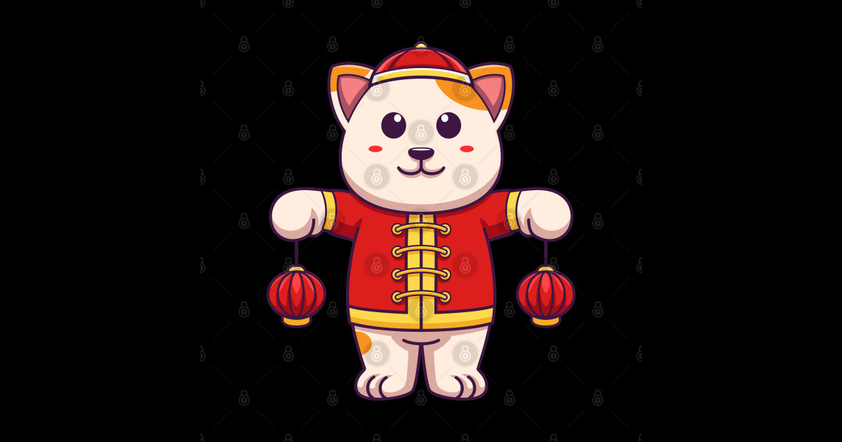 Cute Chinese cat artwork - Chinese Cat - Sticker | TeePublic