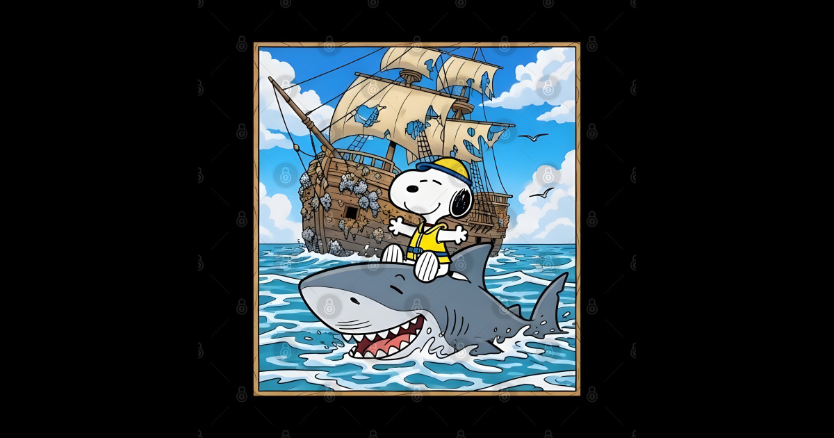 Snoopy Riding Shark M797 - Snoopy - Sticker | TeePublic