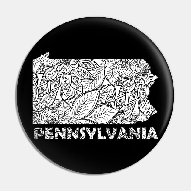 Mandala art map of Pennsylvania with text in white - Pennsylvania - Pin ...