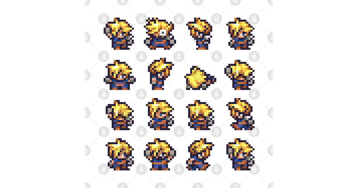 Final Fantasy Cloud Strife Pixel Sprite Pattern - Cloud Strife - T ...