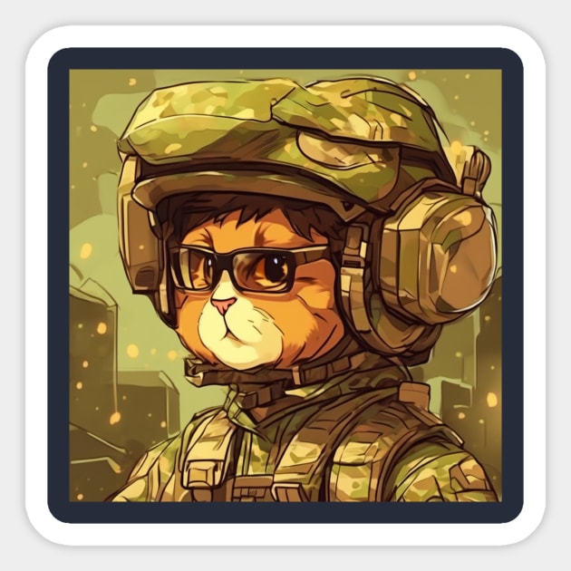 cute nerd solider cat - Cats - Sticker | TeePublic