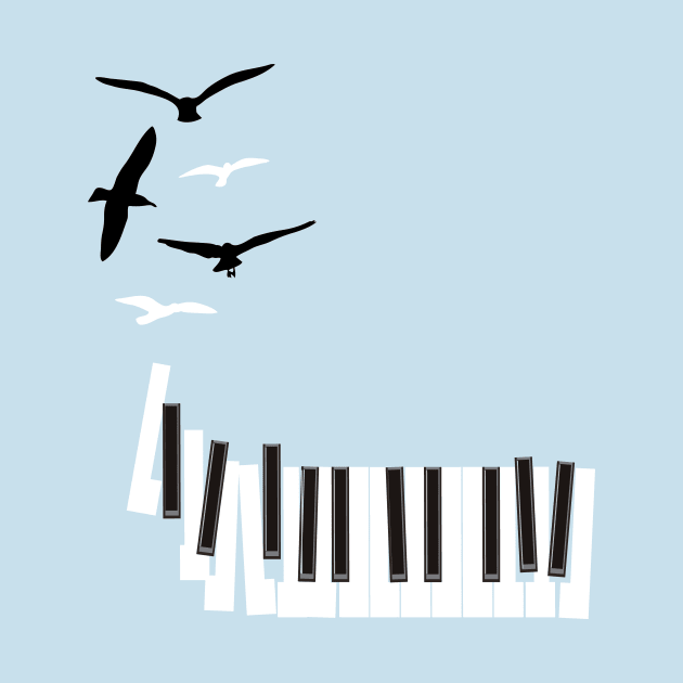 Piano Keys Transforming into Birds | Musical Art - Piano Keys - T-Shirt ...