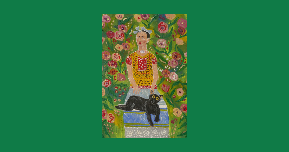 Frida Kahlo and Her Black Cat among Roses - Frida Kahlo - T-Shirt ...