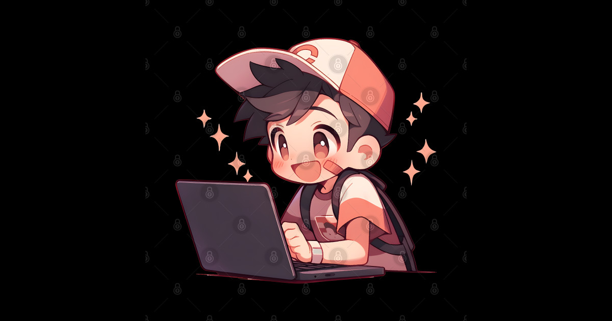 Cute Anime boy using laptop - Anime Boys - Sticker | TeePublic