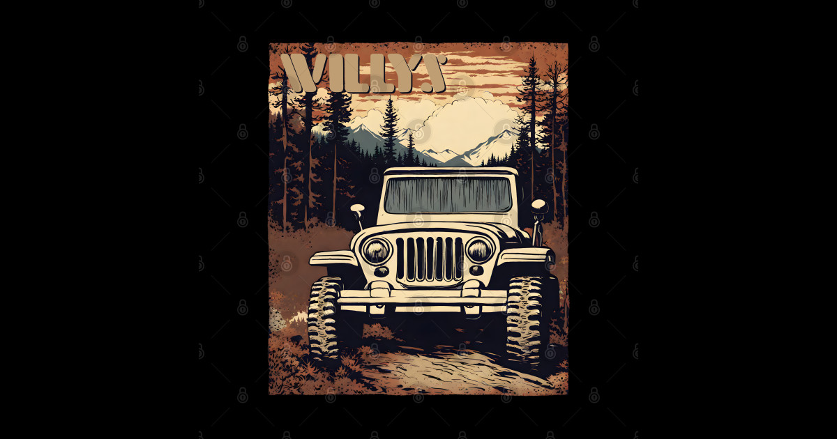 Jeep Willys Rustic Fall Mountain Scene - Willys Jeep - Posters and Art ...