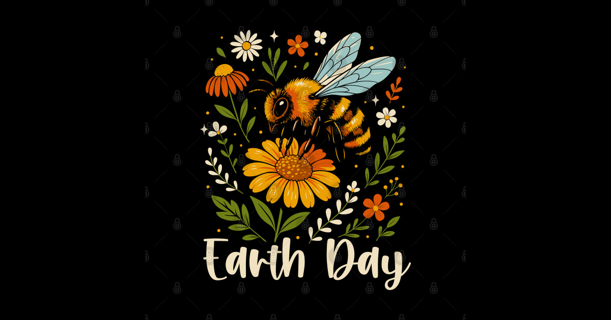 Happy Earth Day Bee Flower Design - Earth Day - Sticker | TeePublic