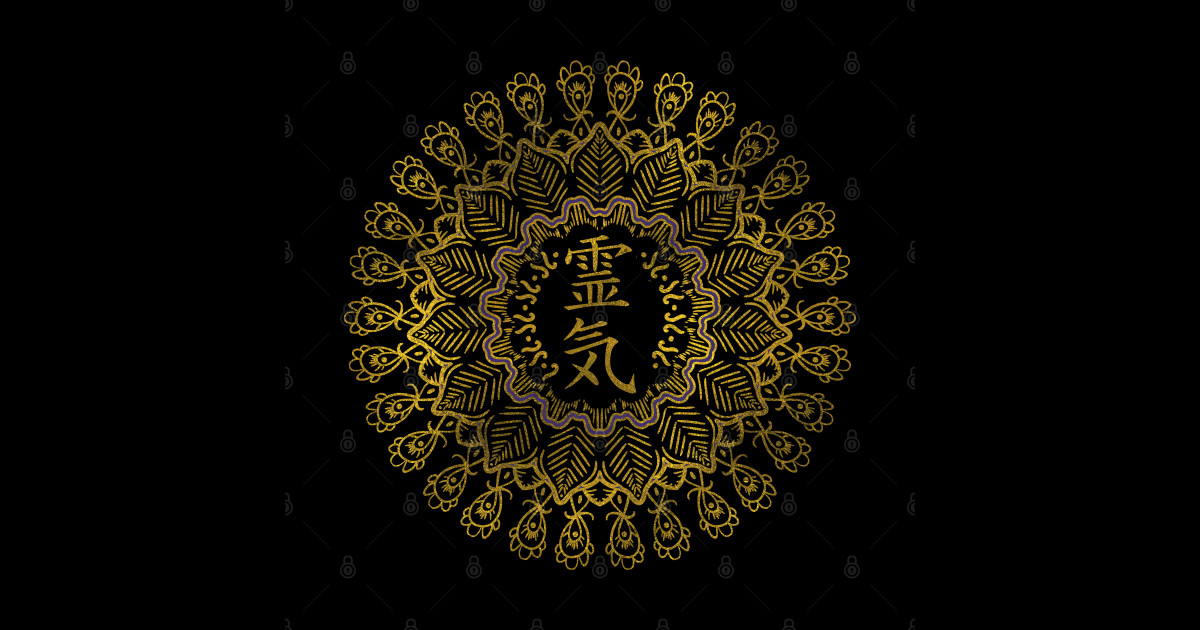 Reiki Healing Symbols in gold mandala - Reiki - Posters and Art Prints ...