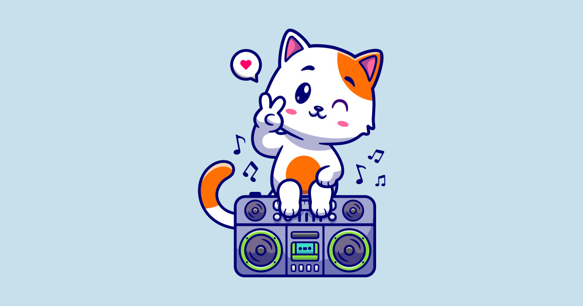 Cute Cat Sitting On Boombox Radio Cartoon - Cute Cat Sitting On Boombox ...