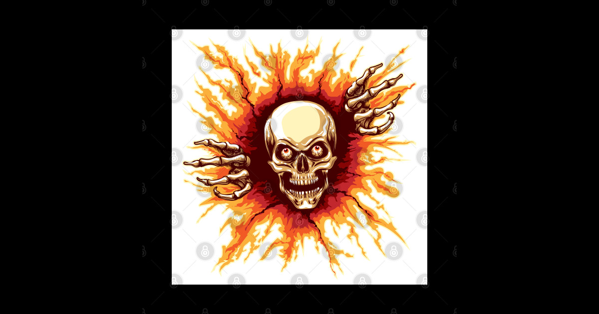Skull Rising from Hell Vector Illustration - Cemetery - Posters and Art ...