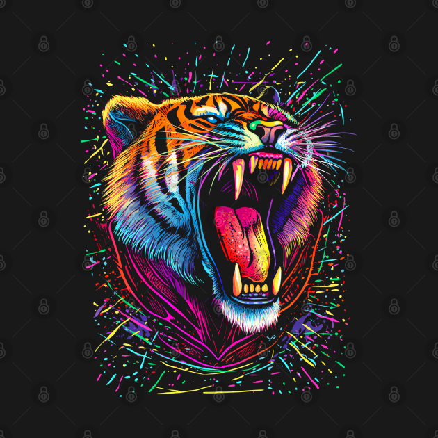 Bored Screaming Psychedelic Tiger - Tiger Art - T-Shirt | TeePublic