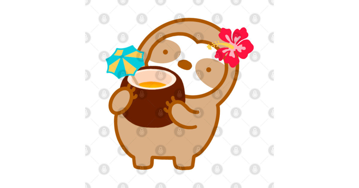 Cute Tropical Coconut Drink Sloth - Sloth - T-Shirt | TeePublic