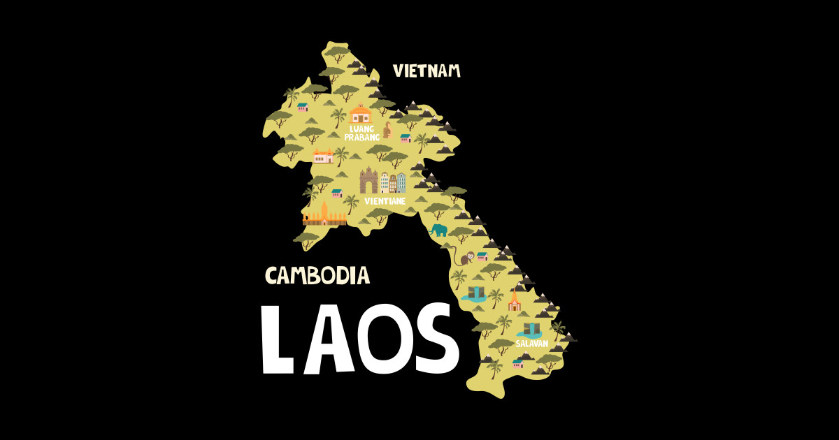 Laos Illustrated Map - Laos - Sticker | TeePublic