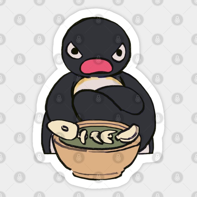 angery sulking pingu sitting with food bowl meme - Pingu - Sticker ...