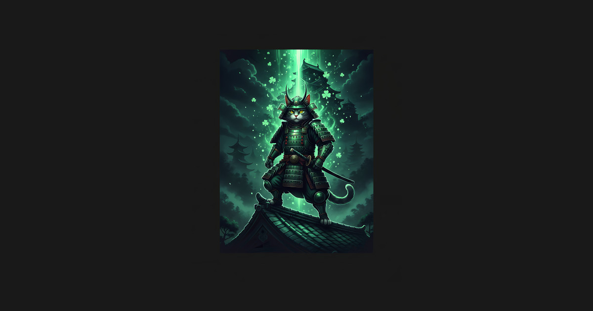 Lucky Samurai Cat Castle St Patrick Japan - Japanese Cat - T-Shirt ...